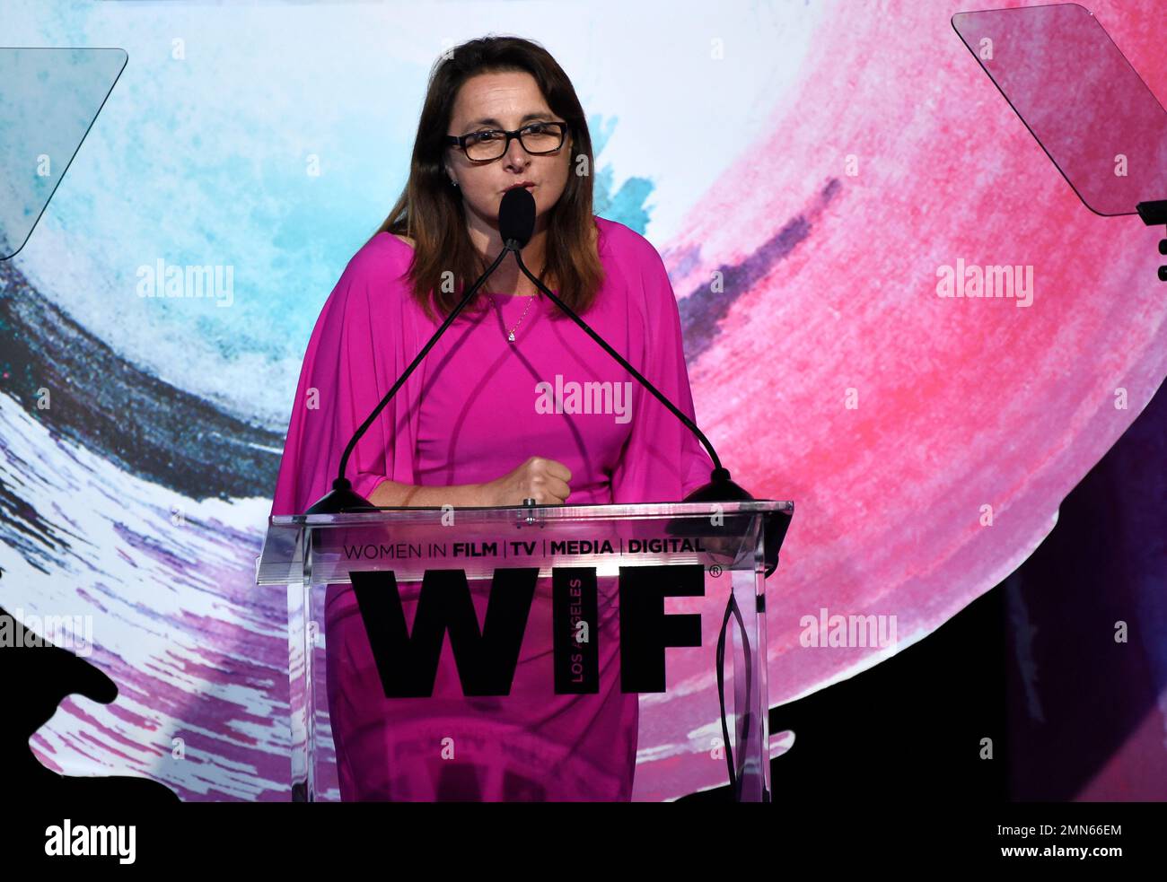 Victoria Alonso accepts the beacon award at the Women In Film Crystal ...