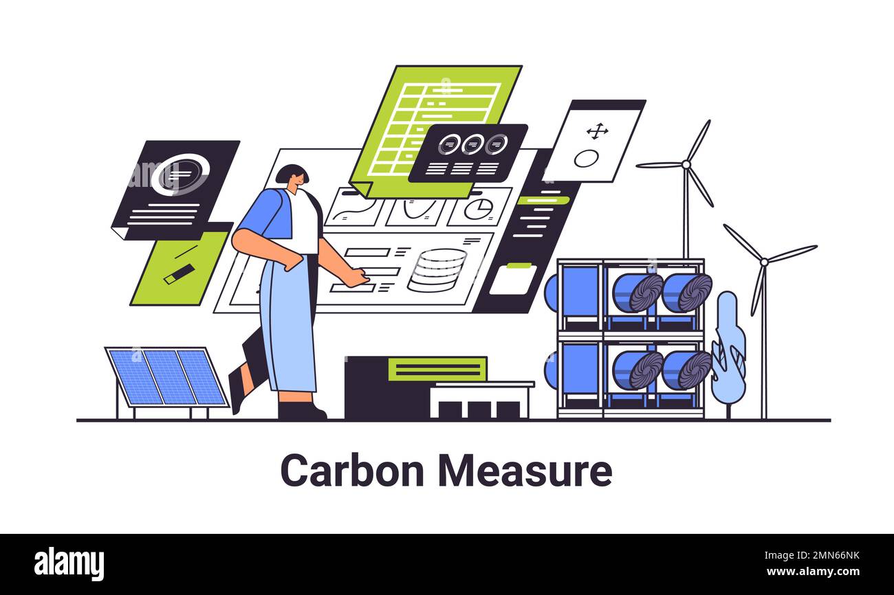 carbon measure concept businesswoman analyzing statistic data ...