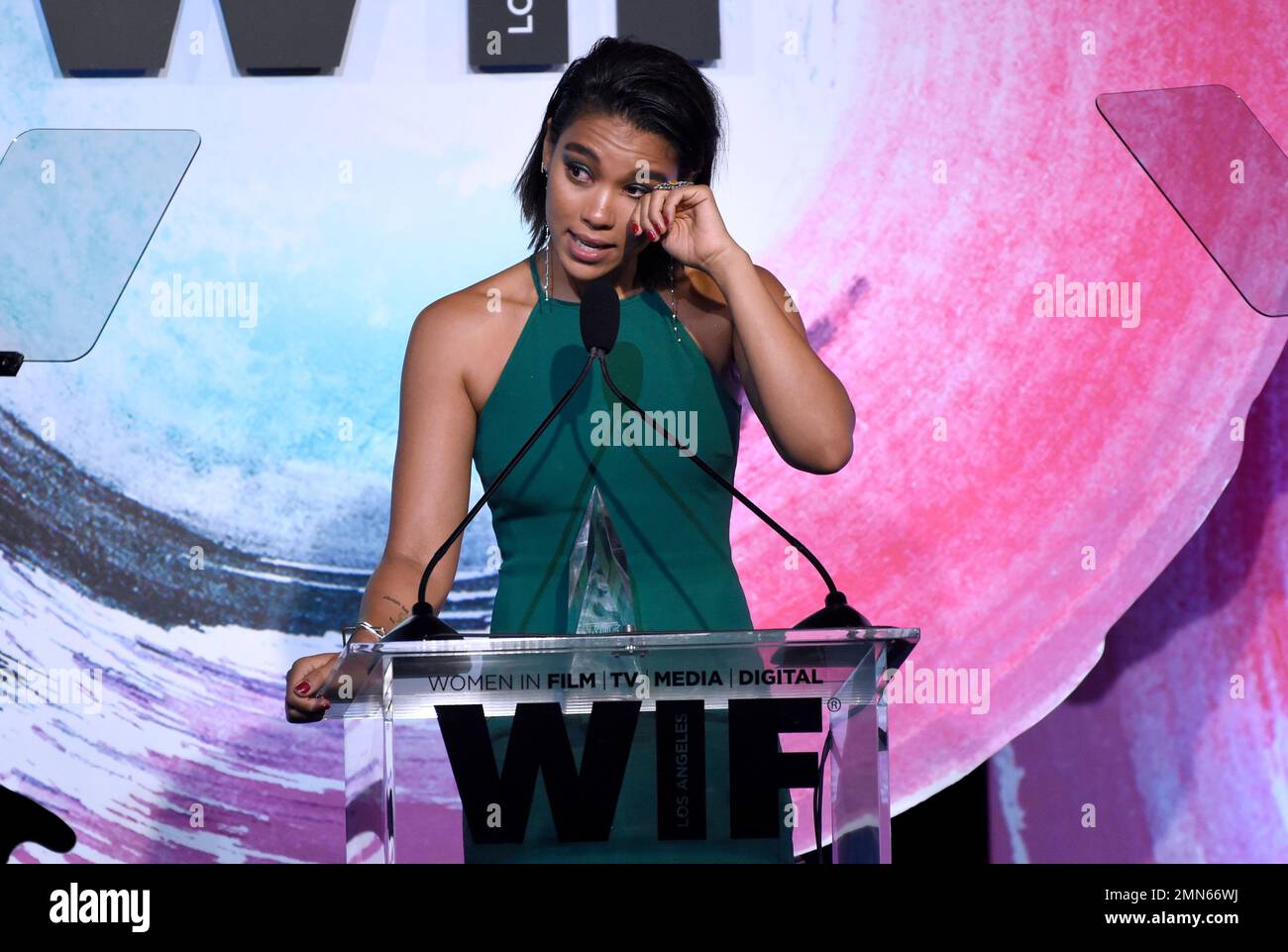 Alexandra Shipp accepts the face of the future award at the Women In ...