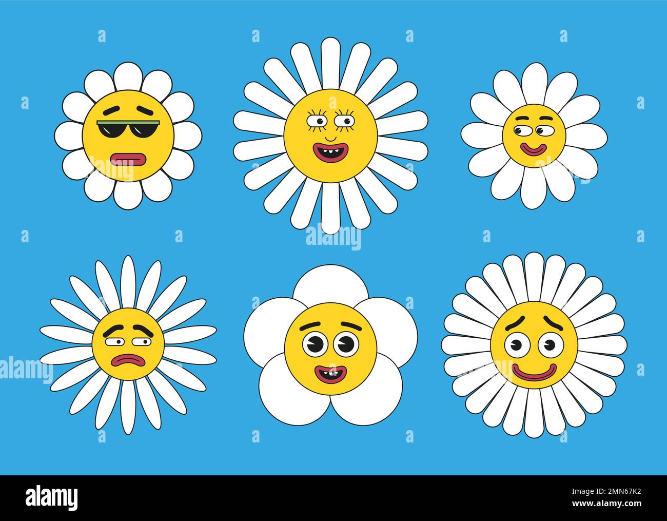 Crasy, groovy hippie 70s, 60s, 50s set vector. Plant character with ...