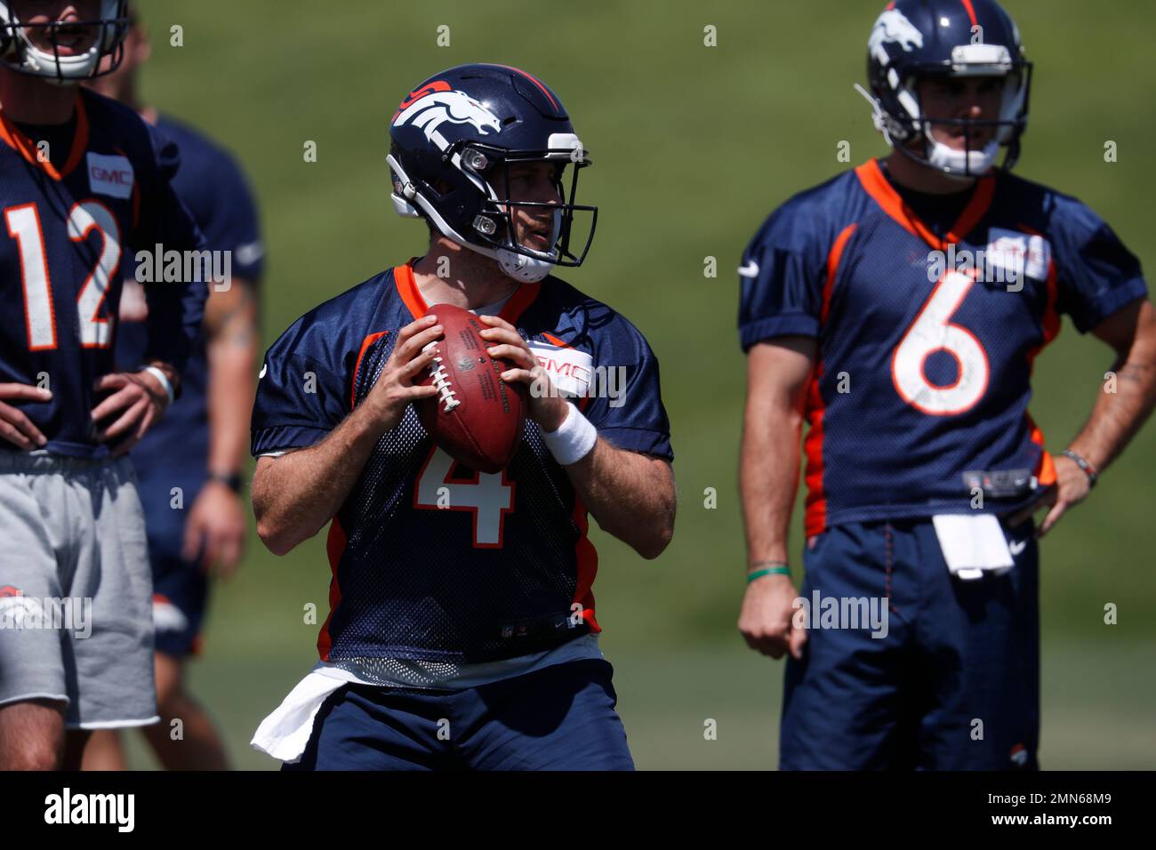 Denver Broncos quarterback Case Keenum (4) during drills at the NFL ...