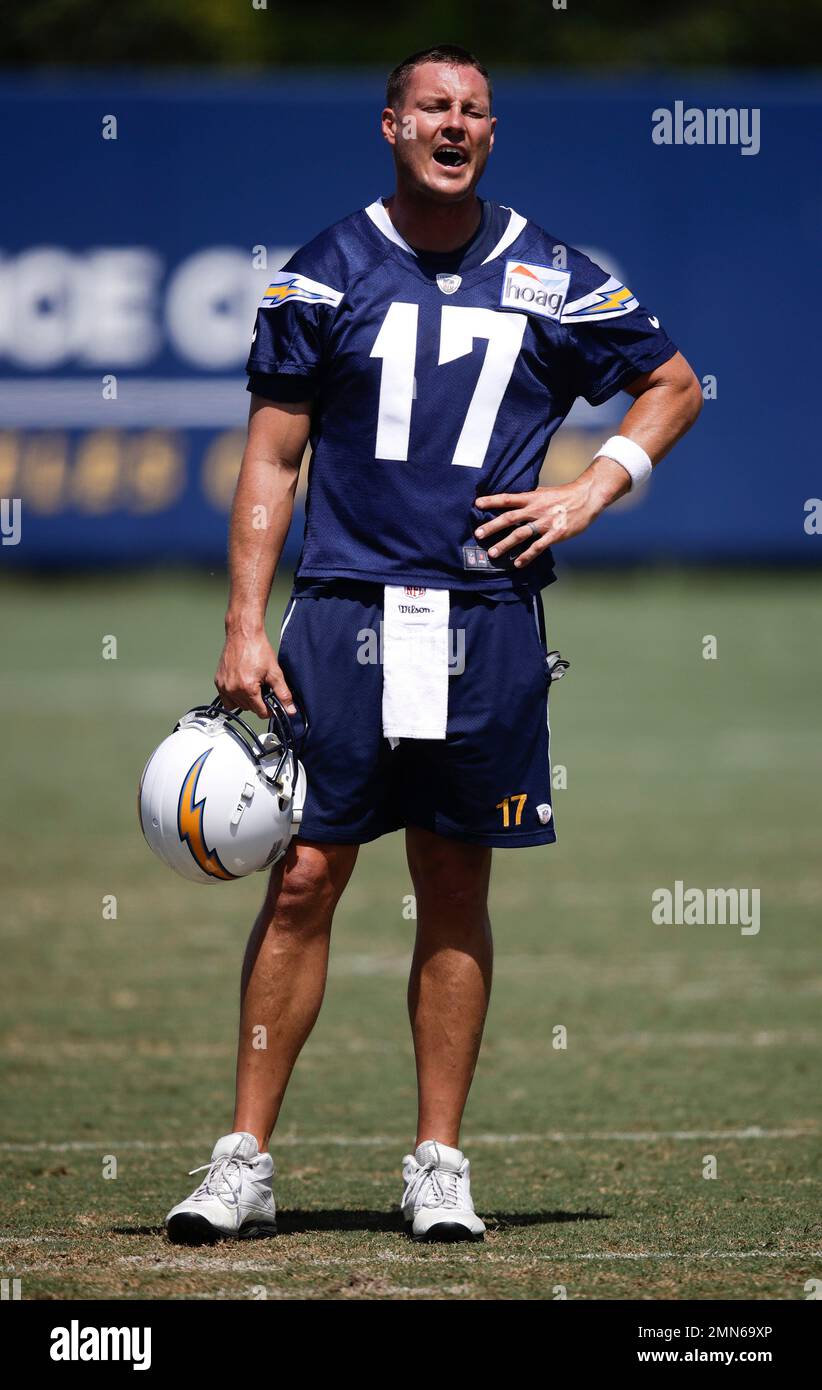 Los Angeles Chargers' Philip Rivers watches during practice at the NFL ...