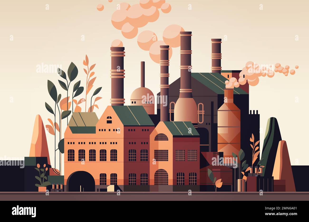 energy generation plant with chimneys electricity production industrial ...