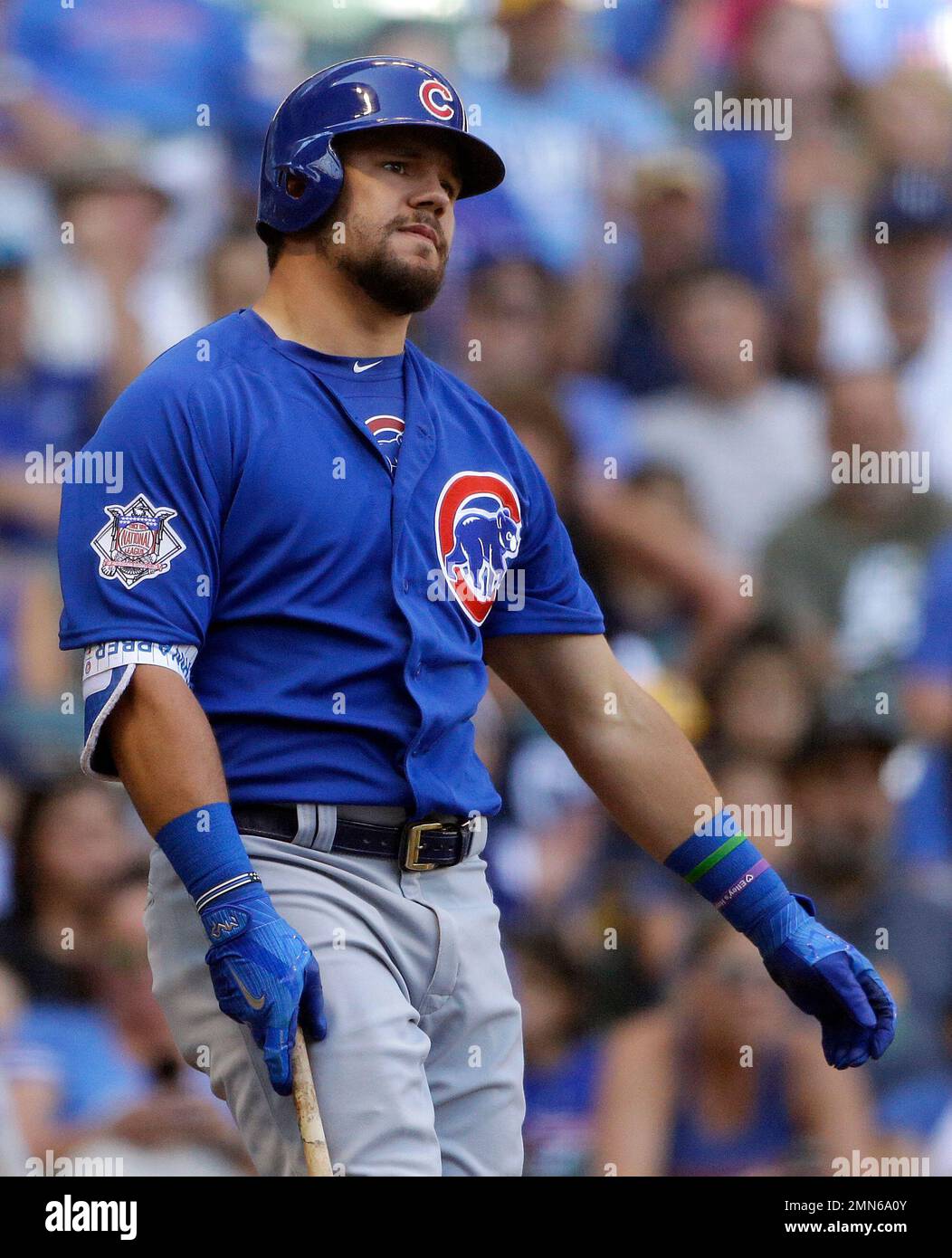 Chicago Cubs' Kyle Schwarber reacts after striking out against ...