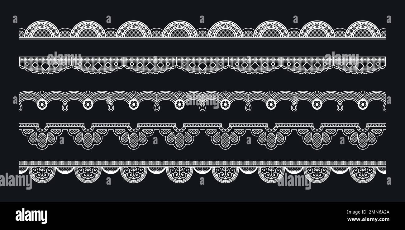 Floral lace pattern brush, white vintage fabric border vector ...