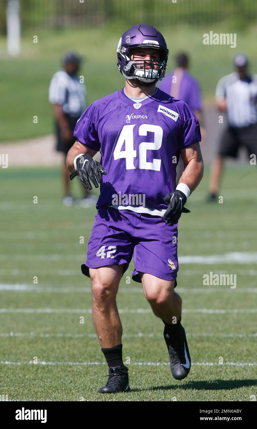 Minnesota Vikings linebacker Ben Gedeon takes part in drills during ...