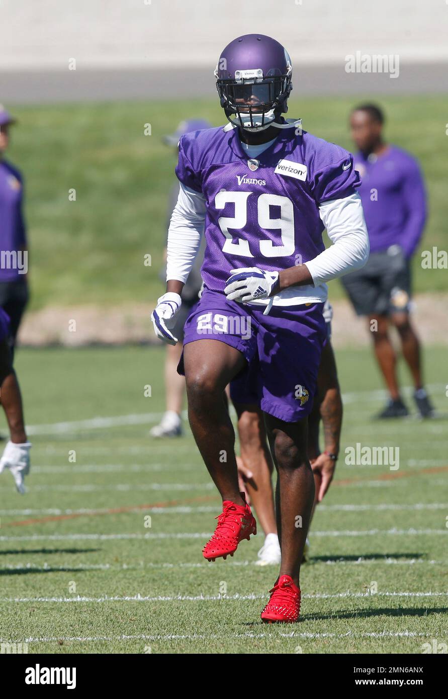 Minnesota Vikings cornerback Xavier Rhodes takes part in calisthenics ...