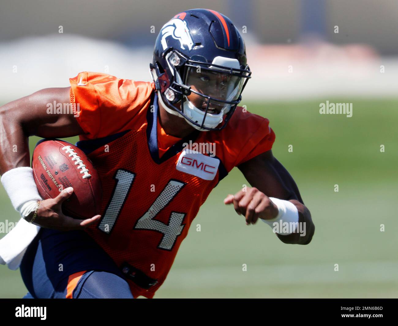 Denver Broncos wide receiver Courtland Sutton runs after pulling in a ...