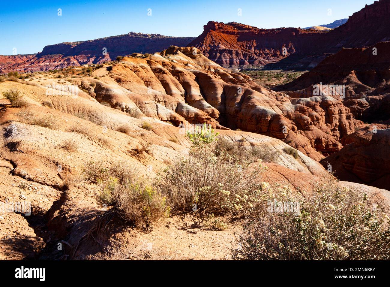 Arid landscape of scenic, rolling sedimentary sandstone and rock ...