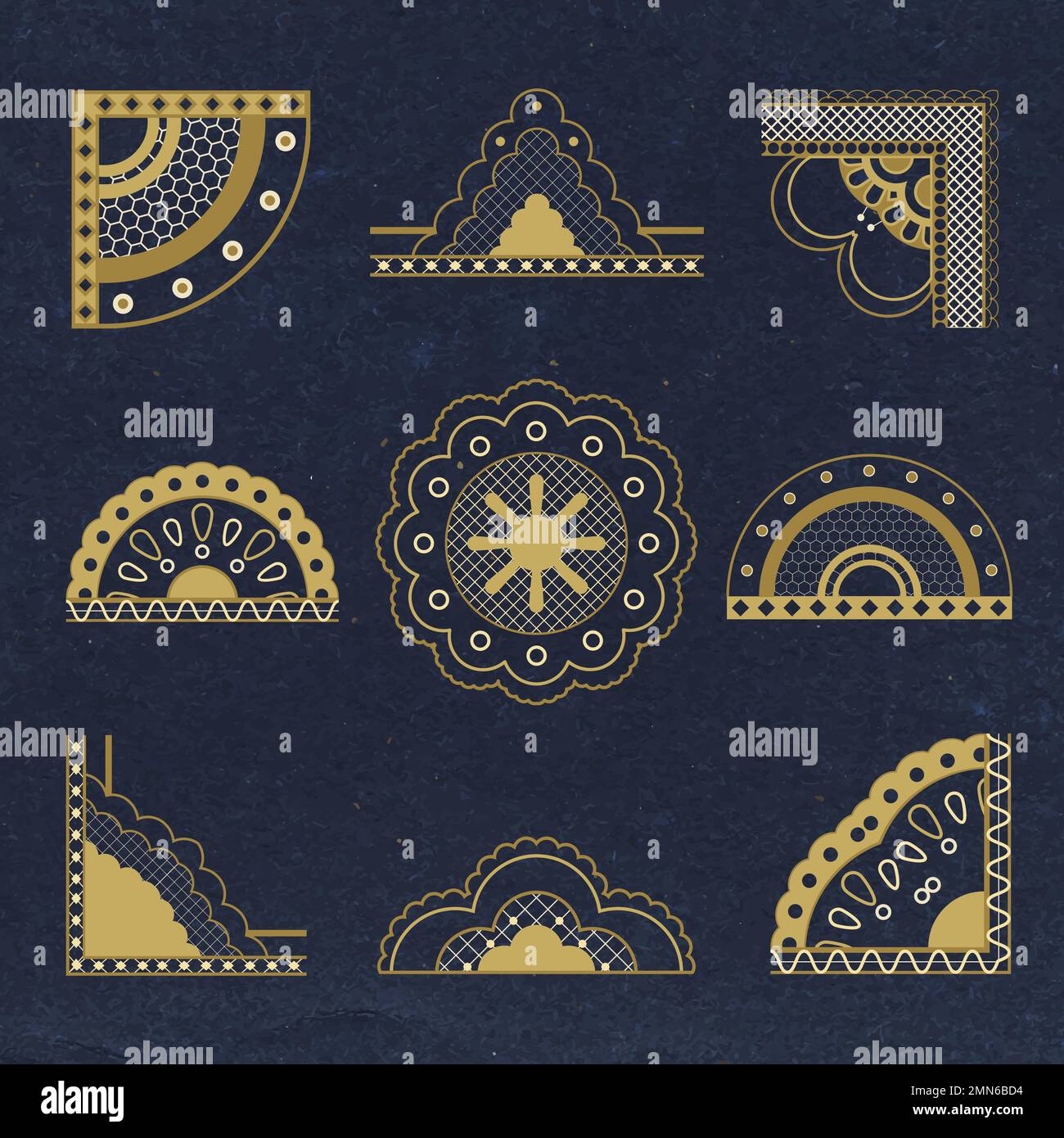 Elegant lace corner border, vintage fabric clipart in gold vector set ...