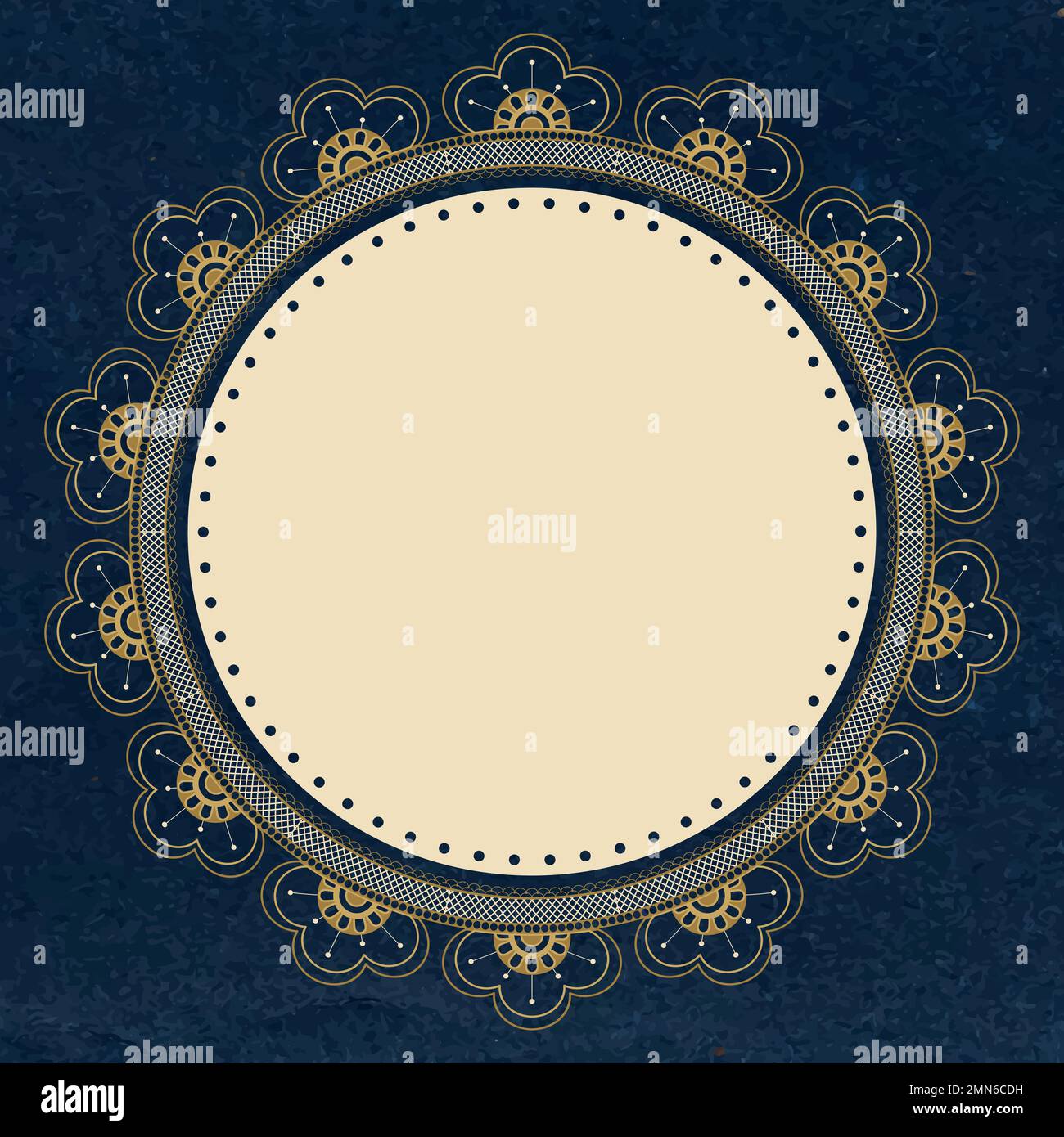 Floral lace frame, circle shape on dark blue background vector Stock ...
