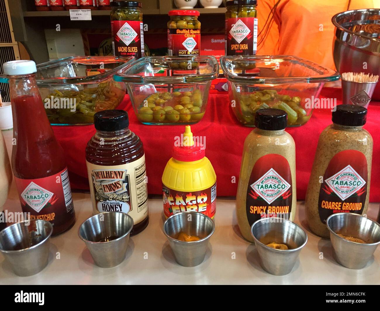 This June 4, 2018 photo shows Tabasco-infused olives and other food and ...