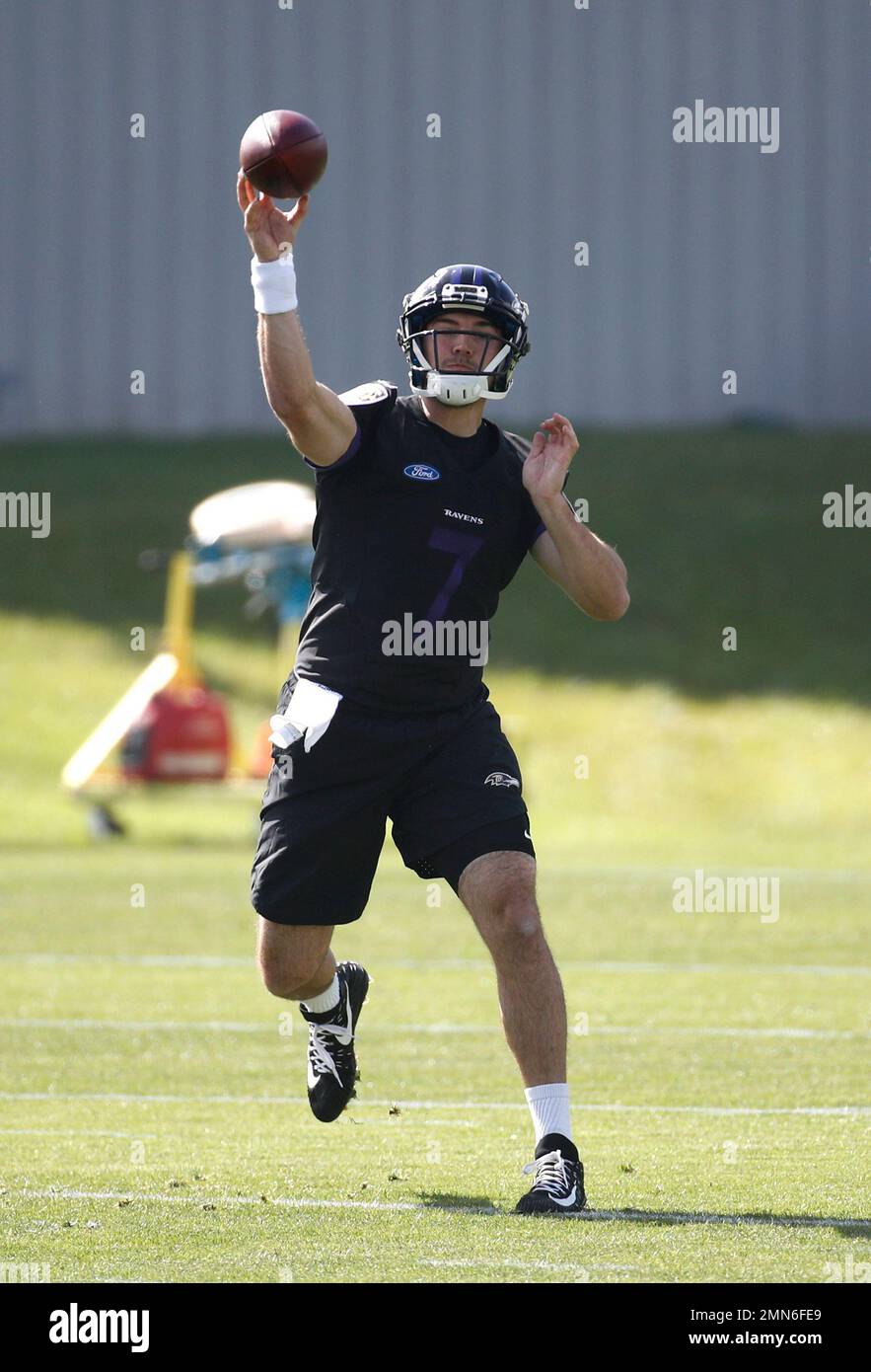 Baltimore Ravens quarterback Josh Woodrum throws a pass during an NFL ...
