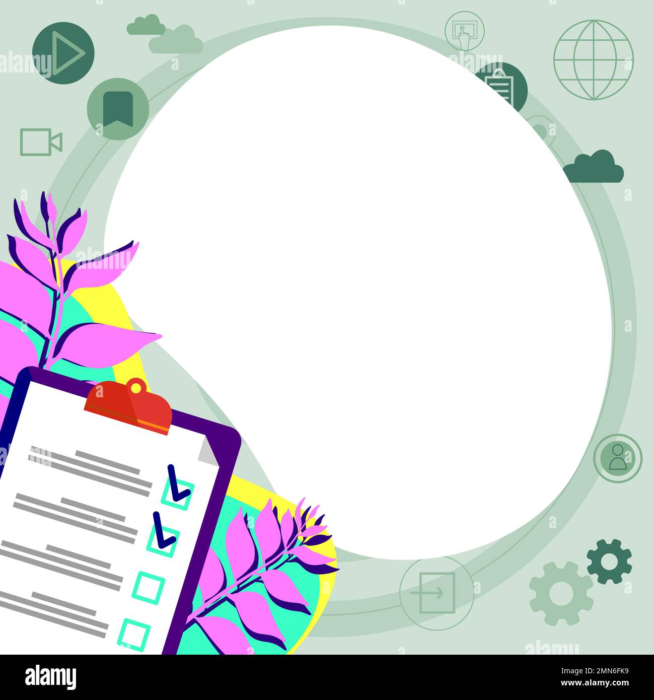 Paper with plan on bright colored background. White text holder with ...