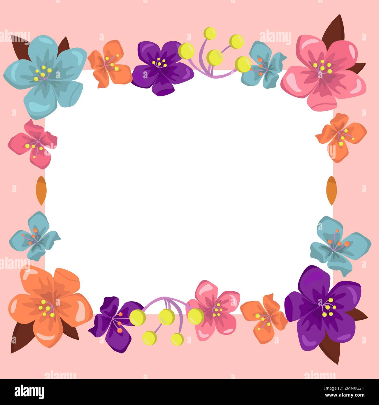 Square Shape Pink Color. Text Frame Surrounded With Assorted Flowers ...