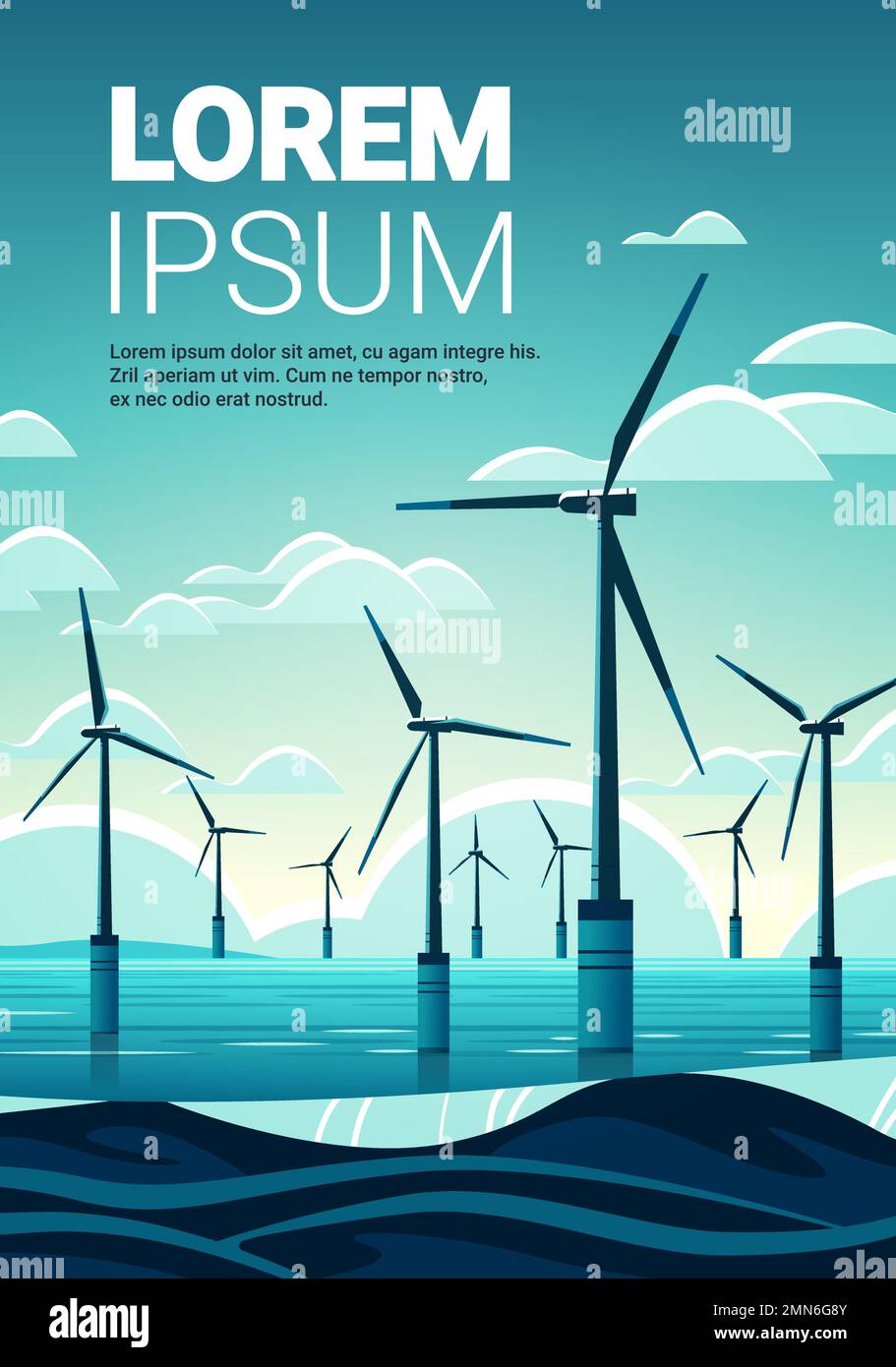 offshore wind farm with turbines in sea or ocean renewable water ...