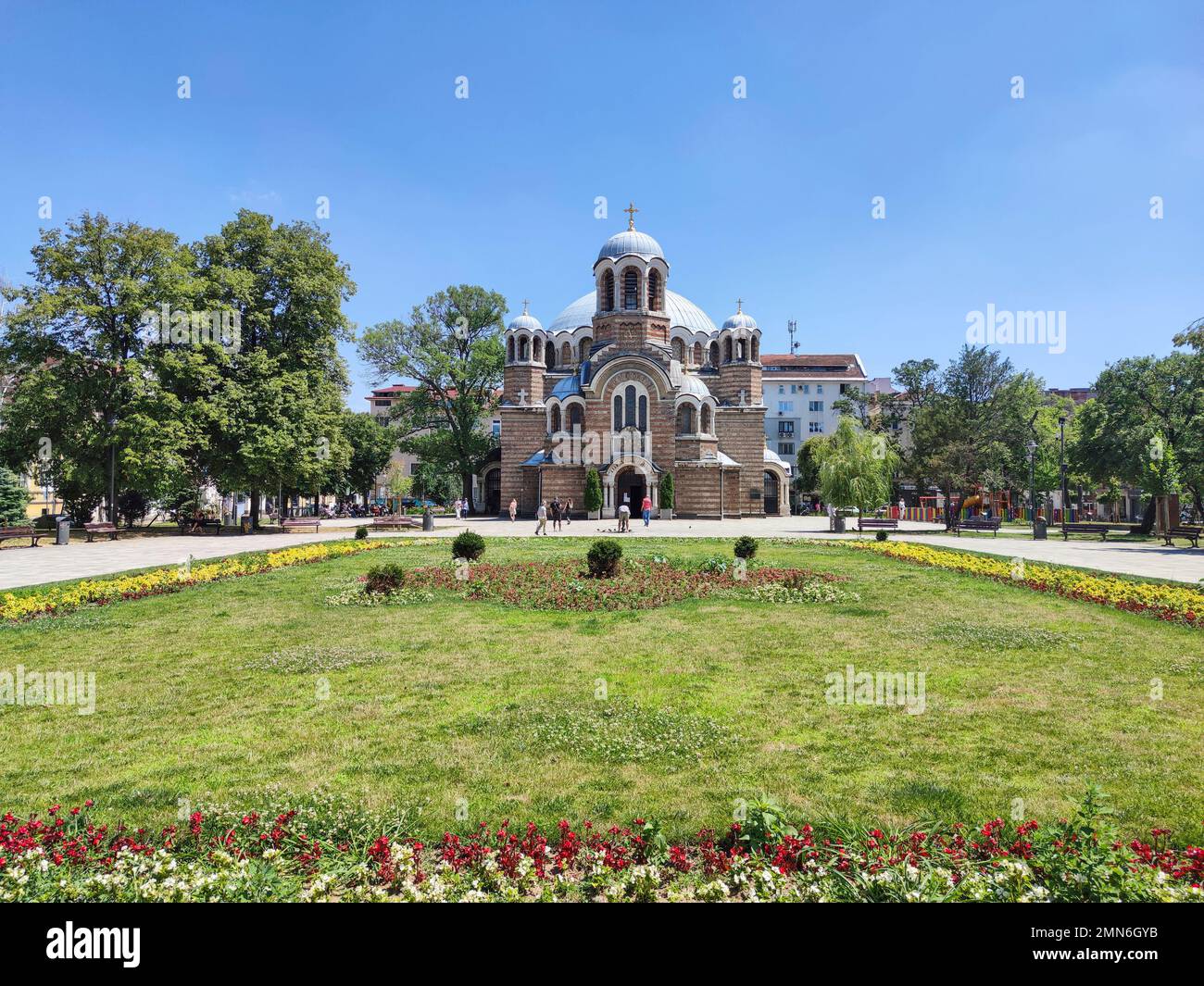 SOFIA, BULGARIA - JULY 11, 2021: Amazing Panoramic view of center of ...