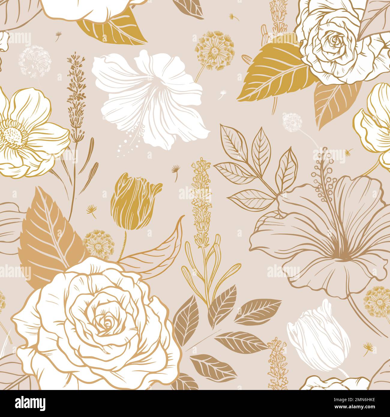 Aesthetic flower pattern background, vintage botanical illustration ...
