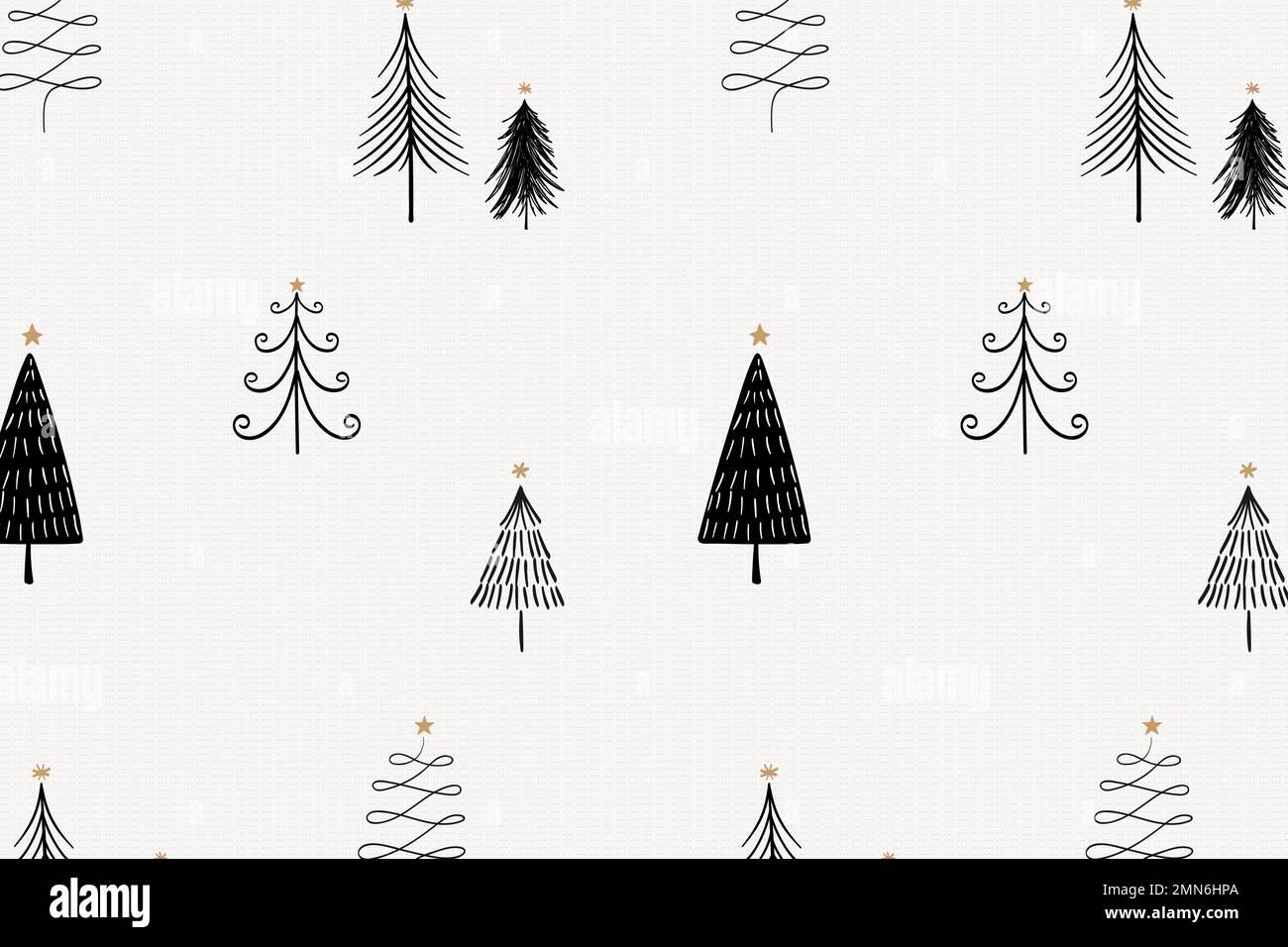 Christmas tree pattern background, cute festive doodle in black vector ...