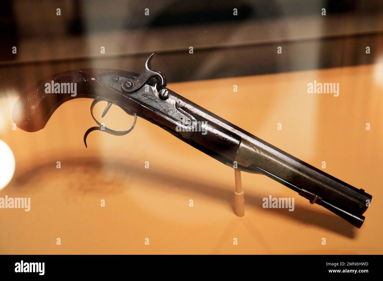 The original flintlock pistols made of walnut, brass and gold that were ...