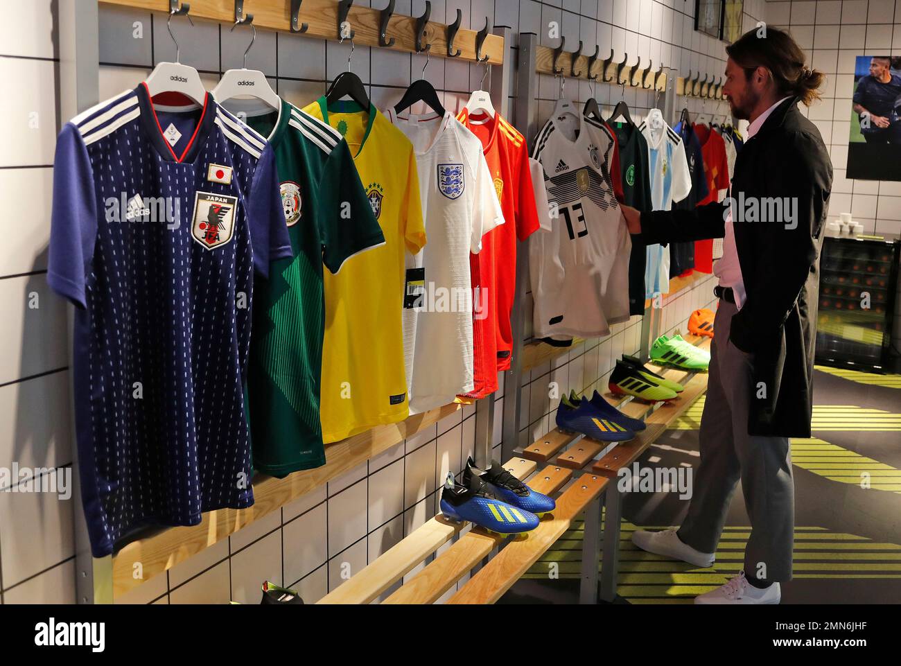 ***HOLD FOR STORY***Different national soccer team jerseys are on ...