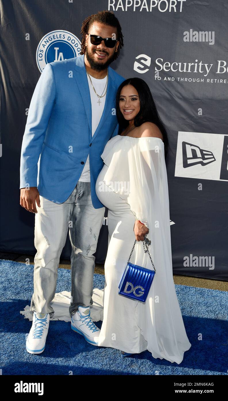 Kenley Jansen of the Los Angeles Dodgers and his wife Gianni pose ...