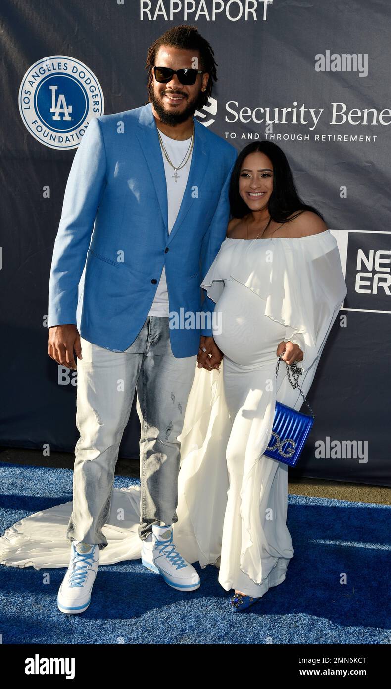 Kenley Jansen of the Los Angeles Dodgers and his wife Gianni pose ...