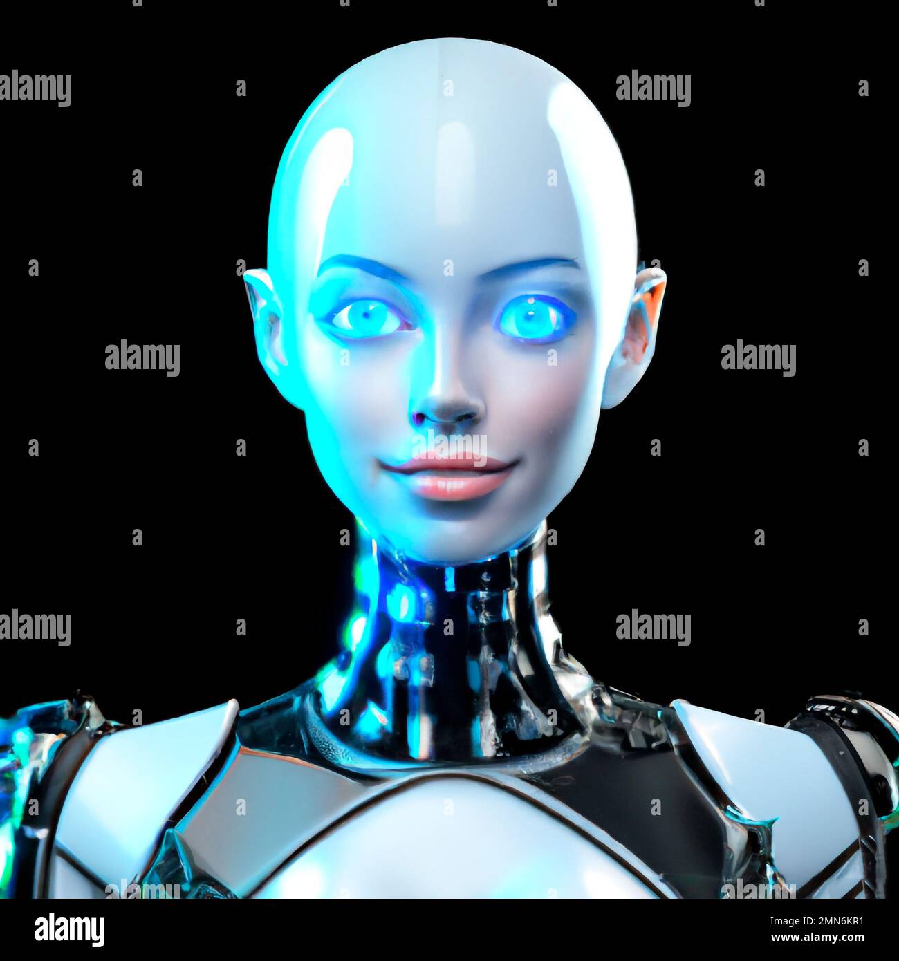 Cyber Girl humanoid robot with artificial intelligence – Digital 3D Illustration on black ...