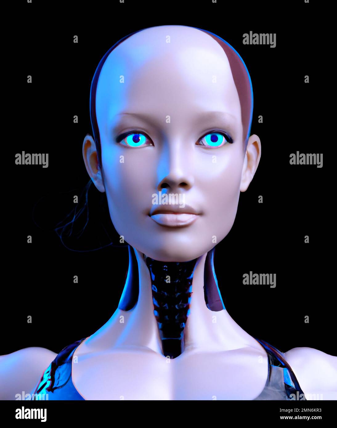 Cyber Girl Humanoid Robot With Artificial Intelligence Digital 3d Illustration On Black