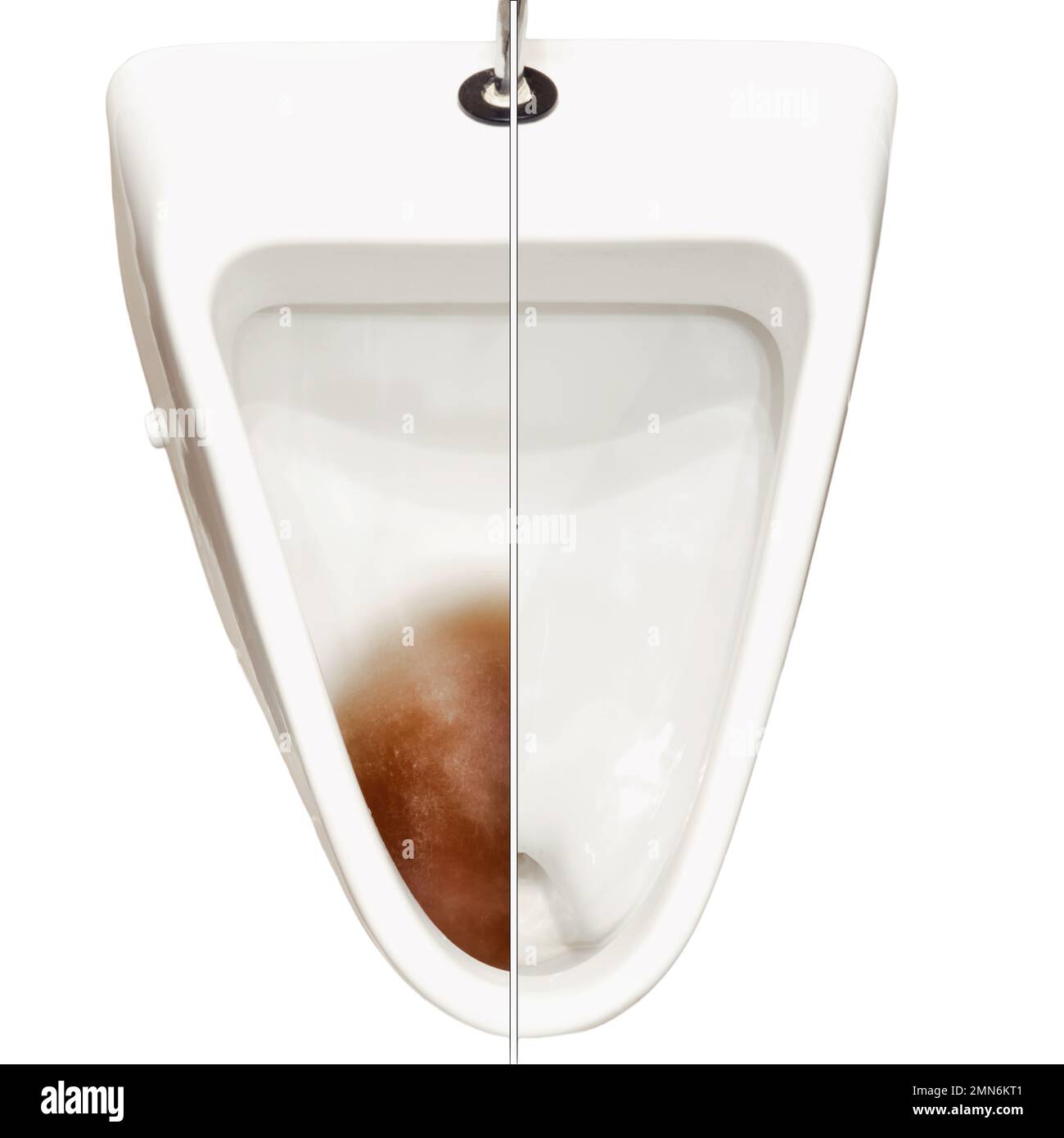 Dirty toilet before and after removing the blockage, isolated on a ...