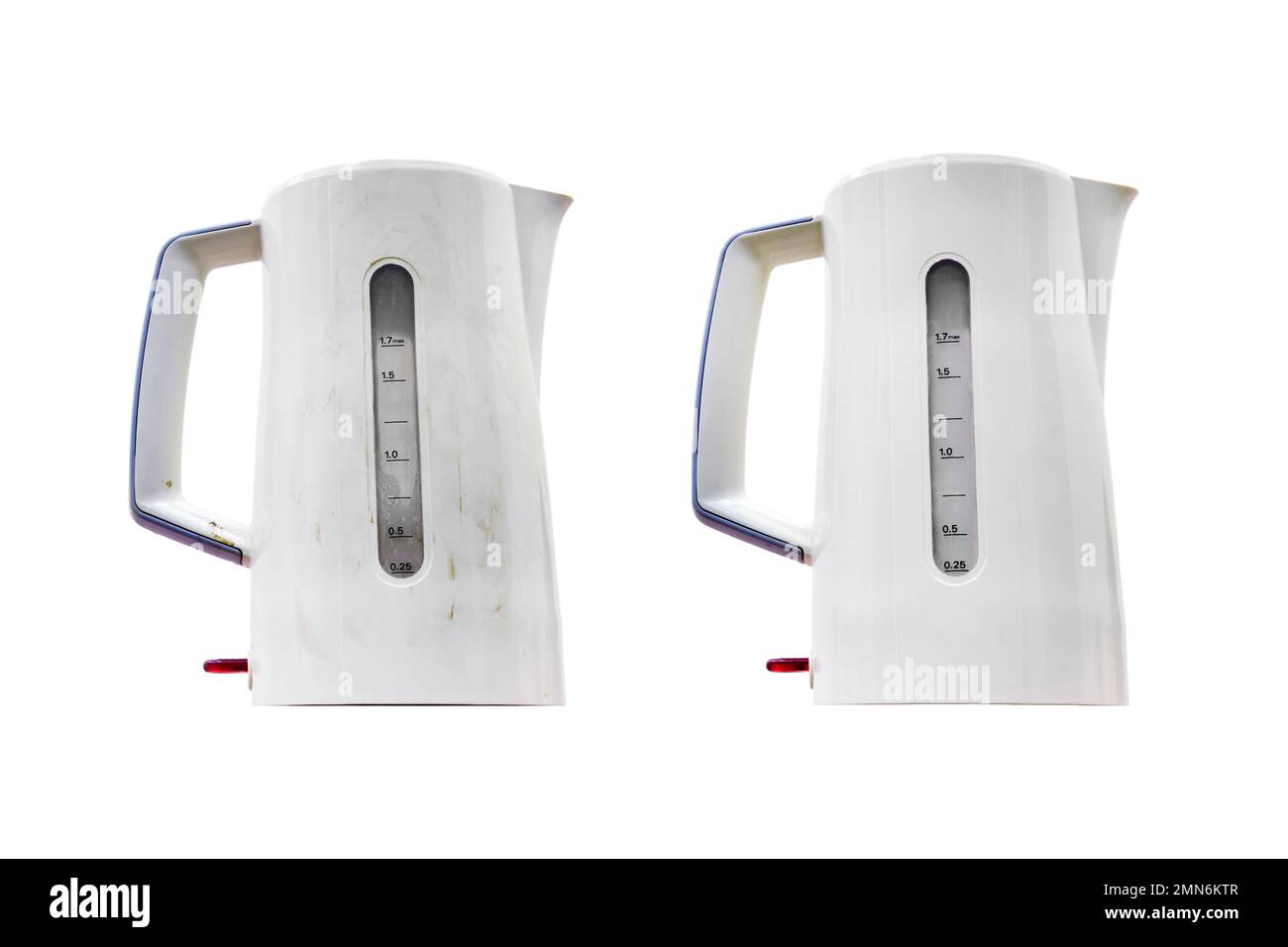 Electric kettle before and after cleaning, isolated on a white ...