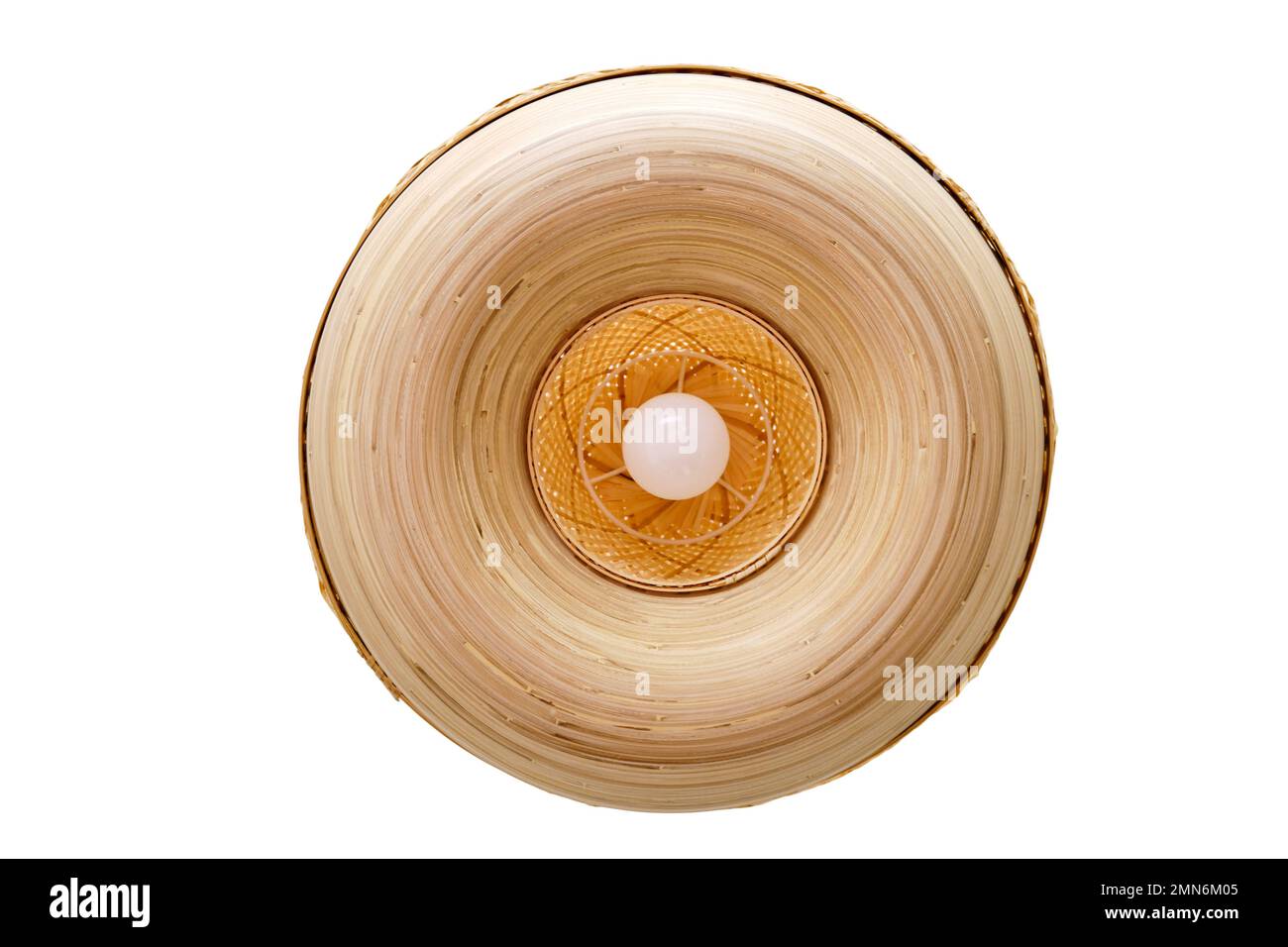 Bamboo wooden chandelier with one lamp, bottom view, isolated on a ...