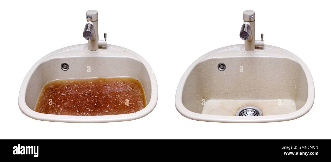 Clearing a blockage from a sink in the kitchen. Before and after fixing ...