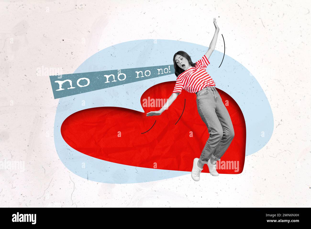 Collage artwork graphics picture of funny lady deny falling in love ...