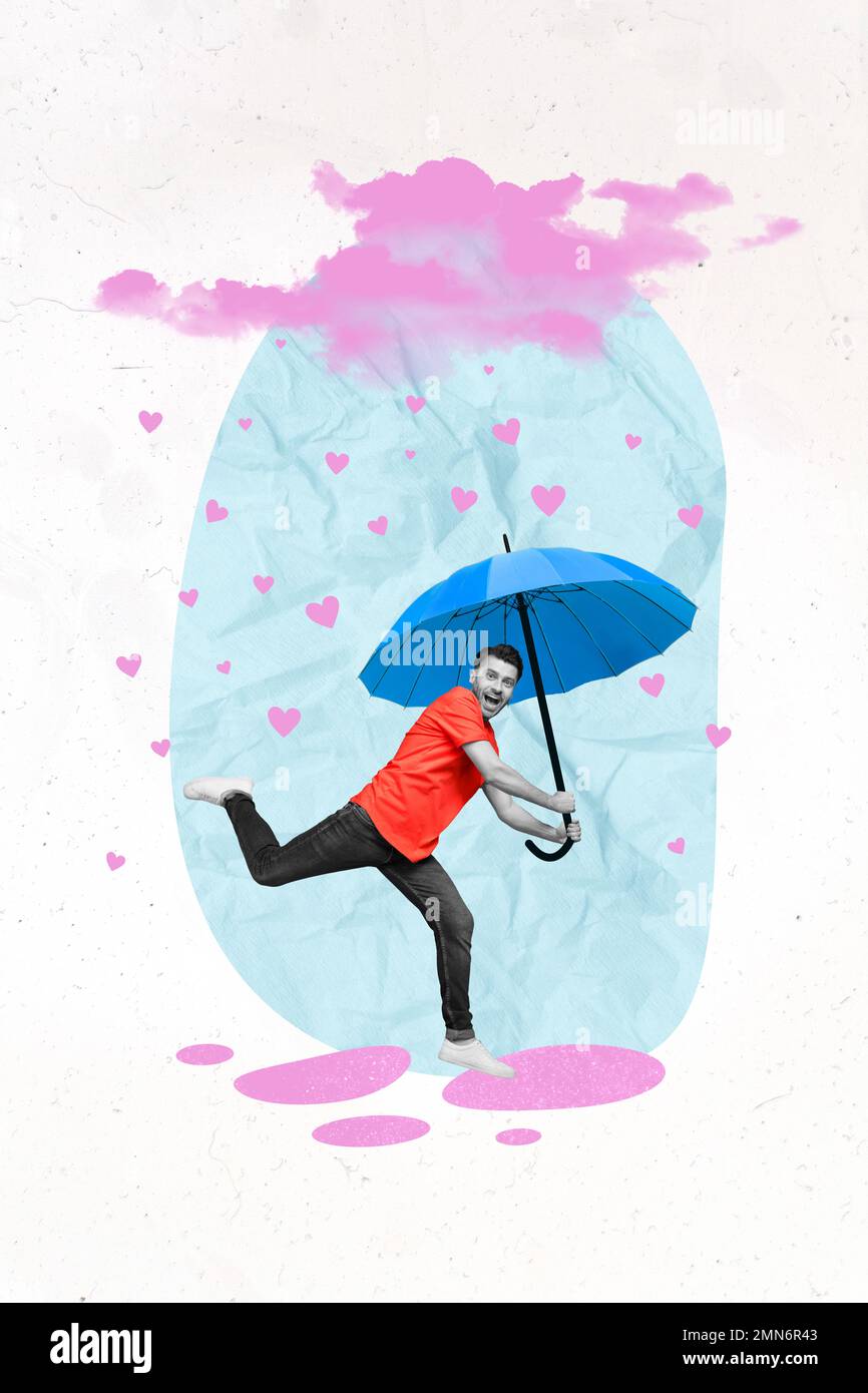 Vertical photo creative picture collage poster postcard of positive guy ...