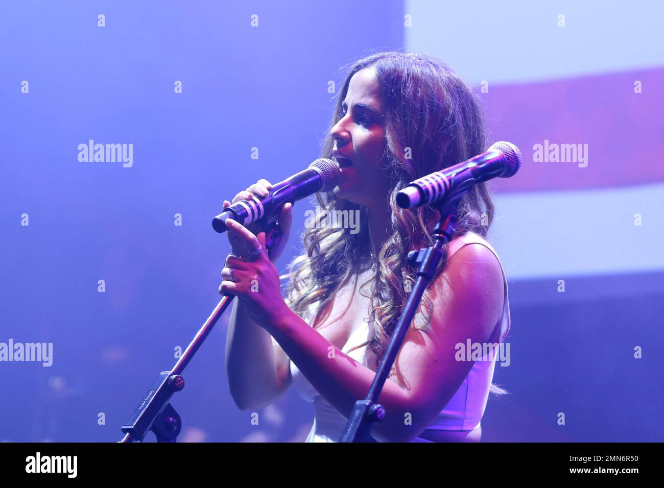 Liel Kolet performs the U.S. national anthem at the Israeli Consulate ...