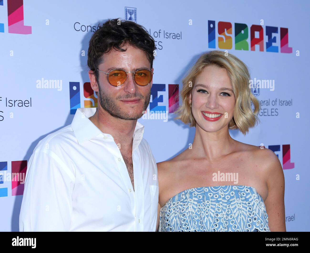 Michael Aloni, left, and Yael Groblas arrive at the Israeli Consulate ...