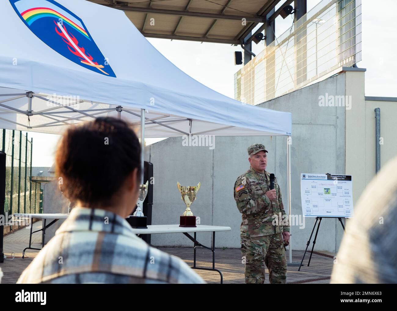 U.S. Army Europe and Africa Command Sgt. Maj. Jeremiah Inman gives opening remarks for the ...