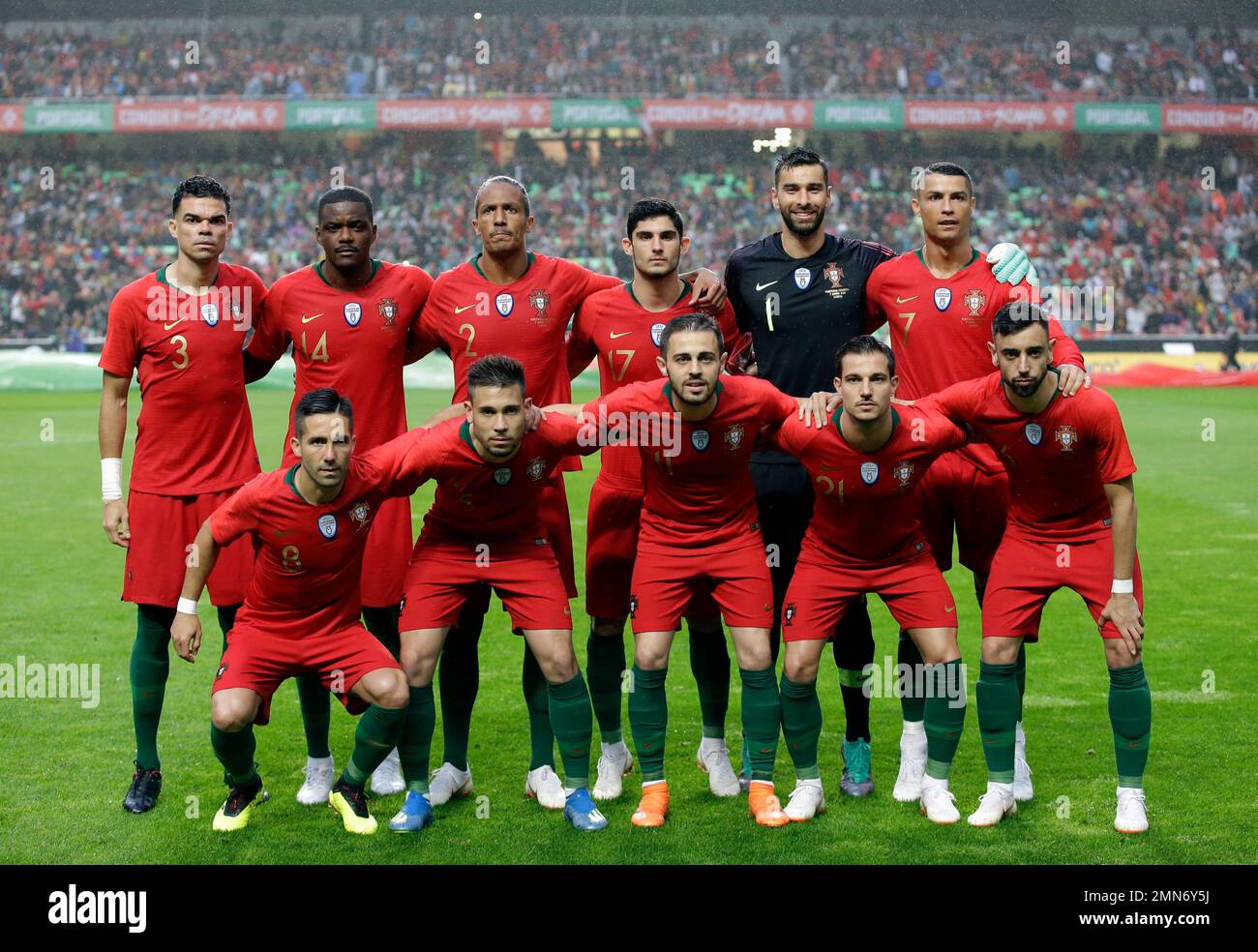 In this photo taken on Thursday, June 7, 2018, Portugal players pose ...