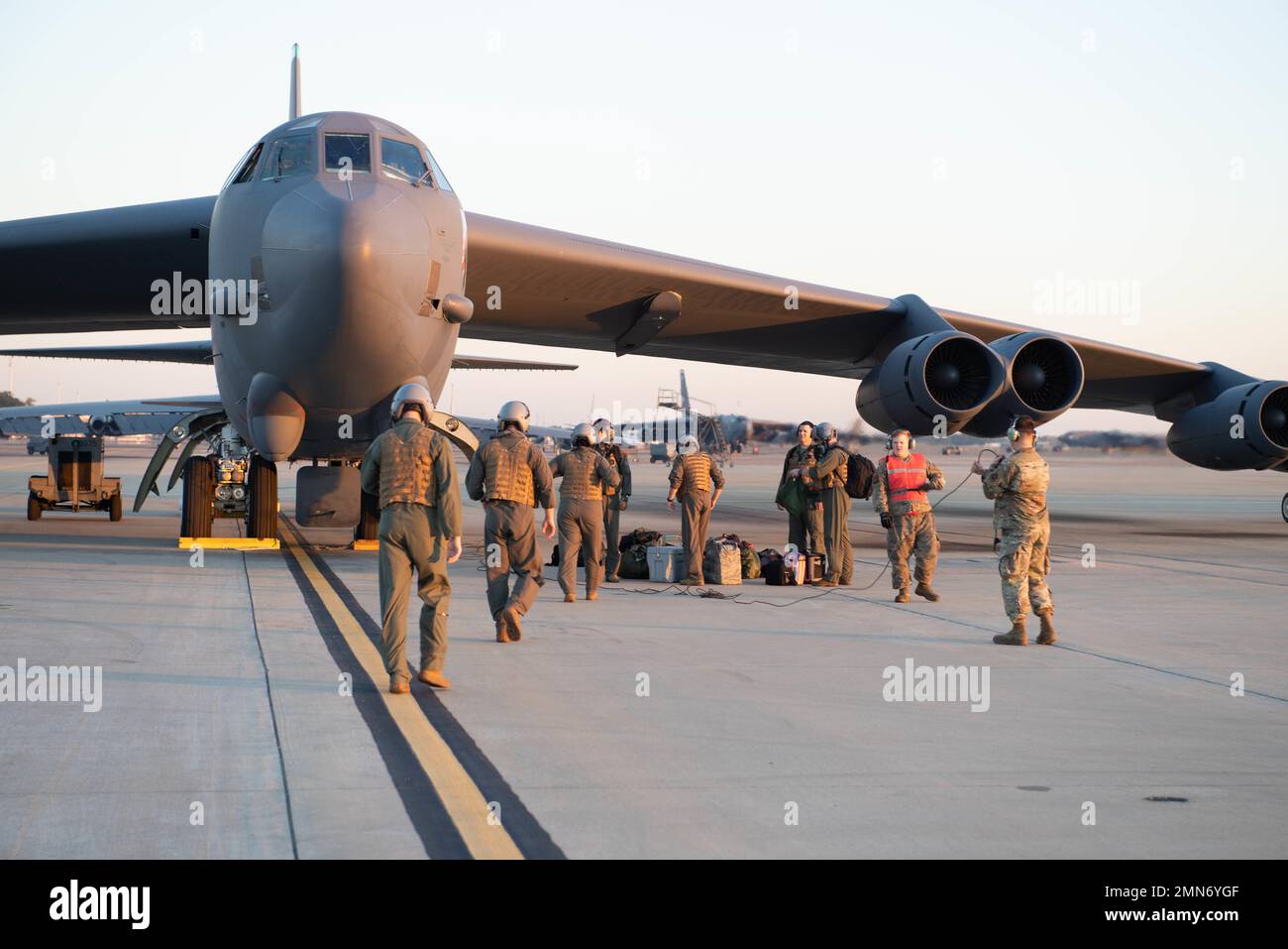 Aircrew from the 2nd Bomb Wing prepare to board a B-52H Stratofortress ...