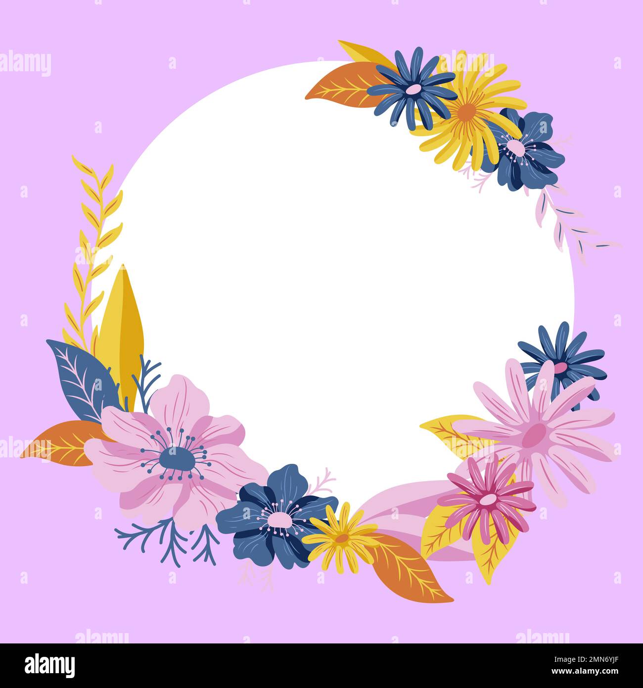 Purple Colored Circle Shape Text Frame Surrounded With Assorted Flowers ...