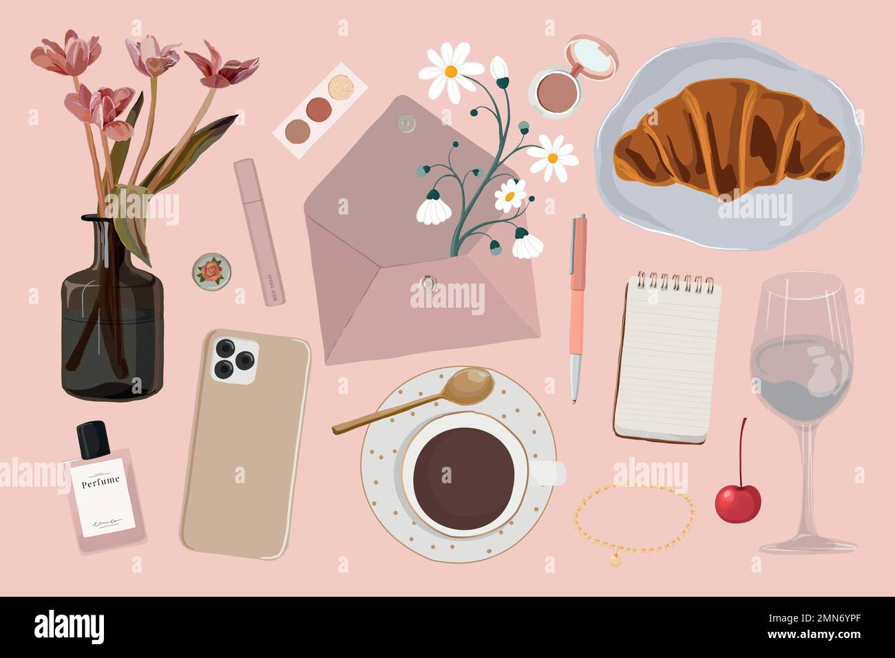 Feminine aesthetic clipart, pink essentials illustration vector set ...