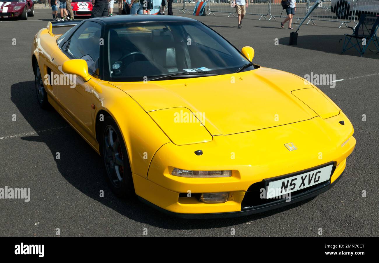 Three-Quarter Front View of a Yellow, 1996, Honda NSX, on display at ...