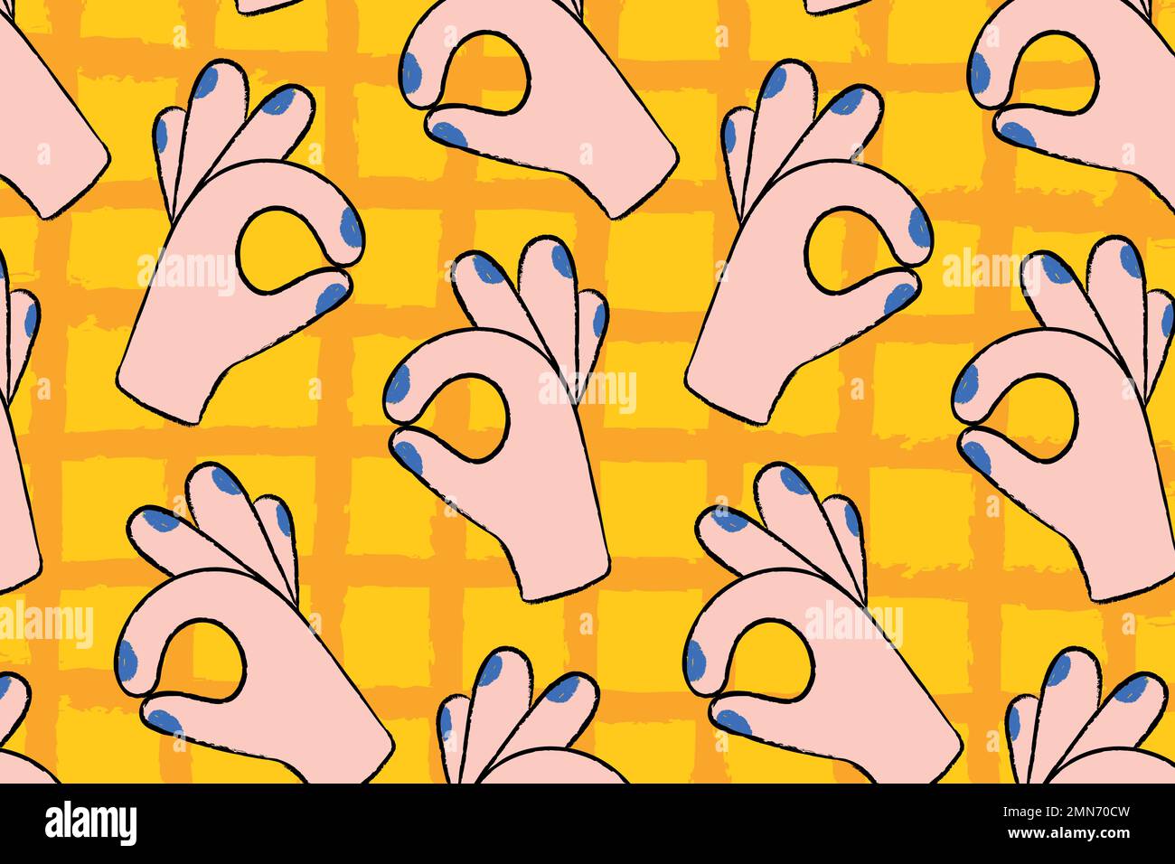 Cute ok hand background, gesture pattern in doodle design vector Stock ...