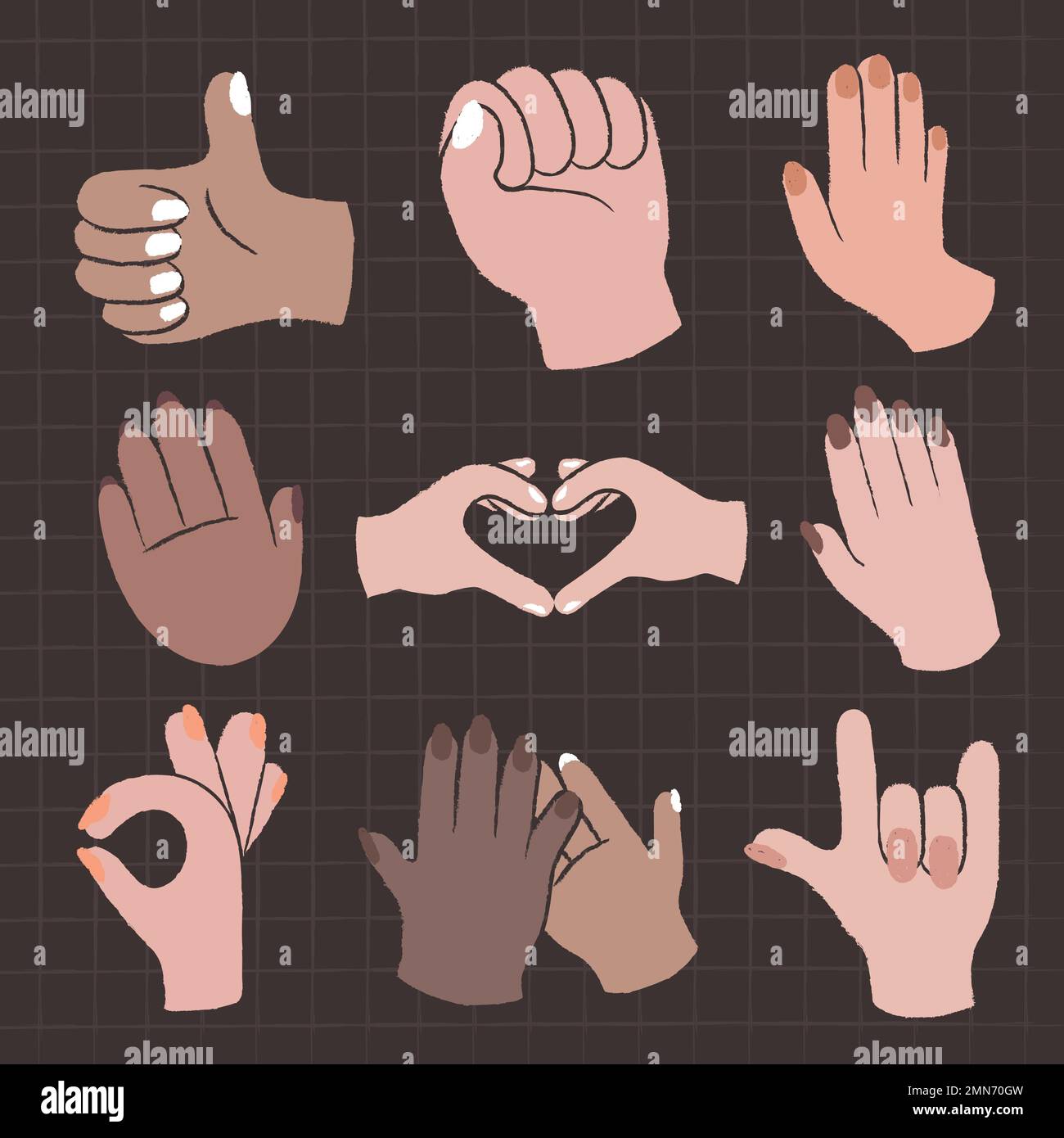 Equality hand gestures set, diverse people vector stickers Stock Vector ...