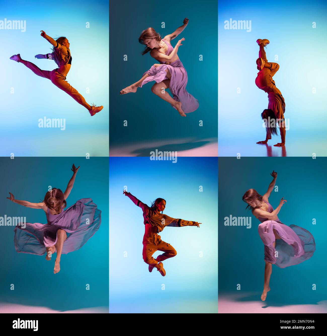 Collage. Young flexible artistic girls dancing ballet and contemporary ...