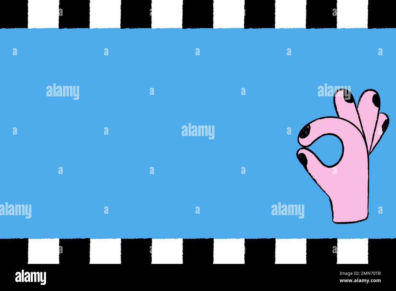 Blue doodle background, ok hand border in cute design vector Stock ...