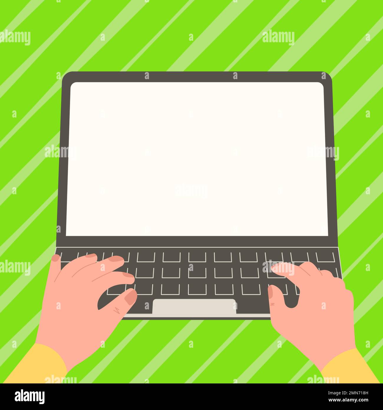 Hands typing text with keyboard. Laptop screen contains important ...