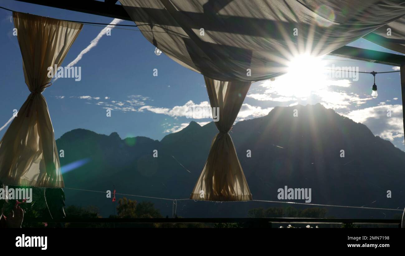 Fabric ceiling shade design material structure with mountains and ...