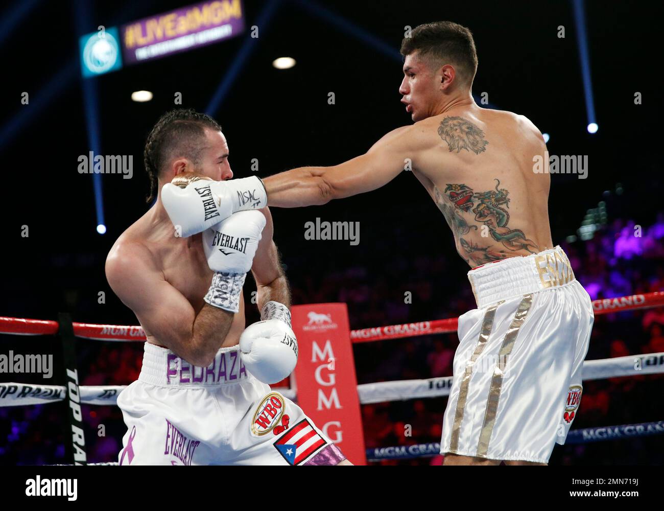 Antonio Moran, right, of Mexico, fights Jose Pedraza, of Puerto Rico ...